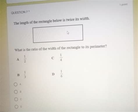 Solved 1 Point Question 7 The Length Of The Rectangle Below Is Twice