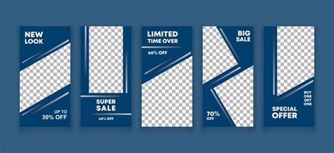 소셜 미디어 스토리 및 포스트 프레임 집합 파란색과 흰색 색상 콜라주 레이아웃 디자인의 벡터 배경 Ig 스토리 프레임 템플릿
