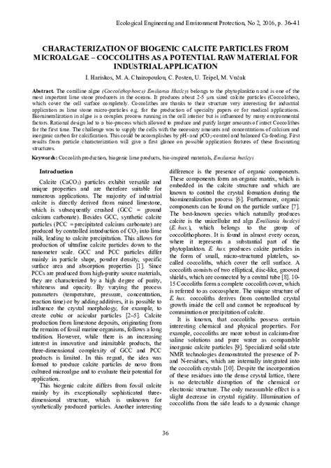 Pdf Characterization Of Biogenic Calcite Particles From Microalgae Coccoliths As A Potential