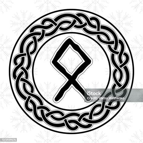 고대 스칸디나비아 상징 또는 기호 부적 원에 룬 오탈라 바이킹 쓰기 웹 사이트 게임 인그레이빙 및 인쇄를 위한 손으로 그린 윤곽 벡터 일러스트레이션 바이킹에 대한 스톡 벡터