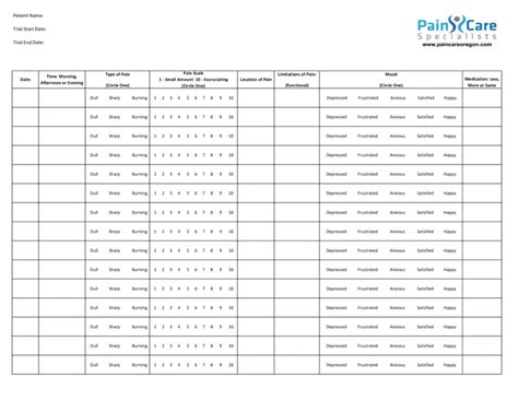 Patient Pain Assessment Form Instructions Printfriendly