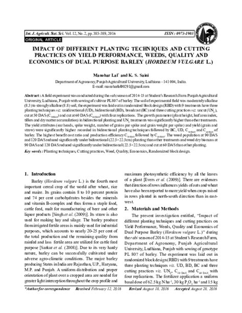 Pdf Impact Of Different Planting Techniques And Cutting Practices On