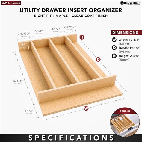 REV A SHELF INC 18 Right Size Utensil Drawer Insert Maple Rev A Shelf 4WUT 18SH 1