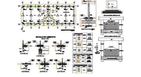 Foundation Plan Column And Constructive Structure Details Of College Building Dwg File