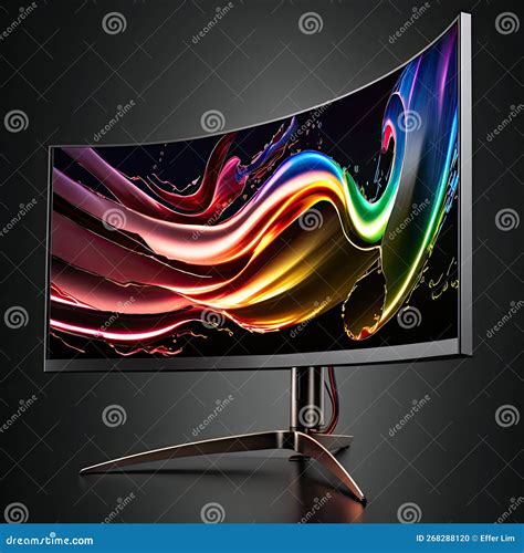 Gaming Curved Display Thin Line Icon Computer Curved Monitor Vector Illustration Isolated On