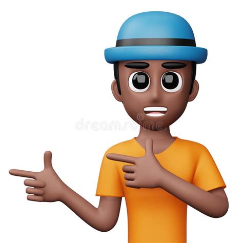 Happy Excited Man Pointing To The Side Cute Cartoon Character 3d Rendering Stock Illustration