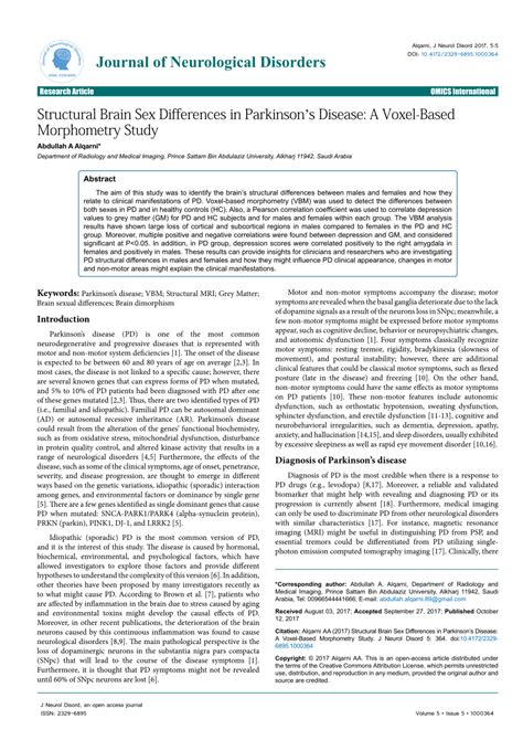 Pdf Structural Brain Sex Differences In Parkinsons Disease A Voxel