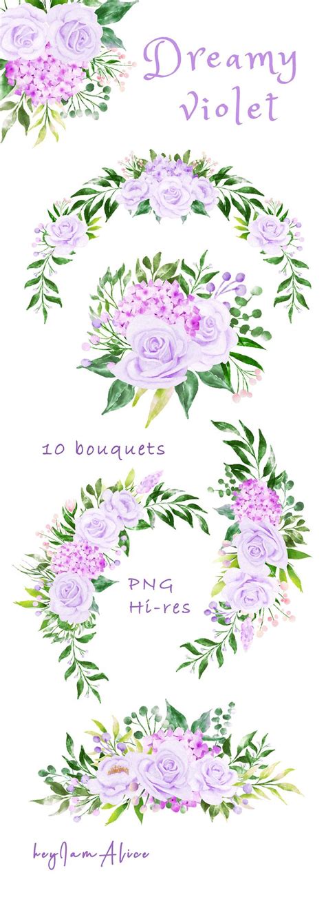 Violet Purple Watercolor Flower Clipart Violet Floral Png Free Commercial Use Wedding Clipart
