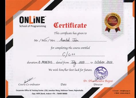 Aanchal Jain On Linkedin Successfully Completed My Course C And C Taught By Osop Coding