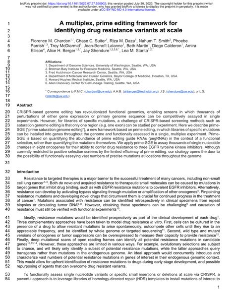 Pdf A Multiplex Prime Editing Framework For Identifying Drug Resistance Variants At Scale