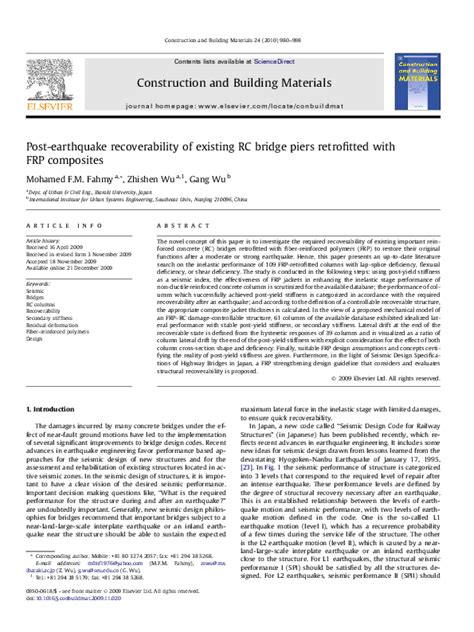 Pdf Post Earthquake Recoverability Of Existing Rc Bridge Piers
