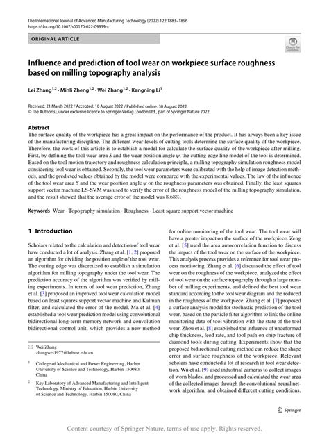 Influence And Prediction Of Tool Wear On Workpiece Surface Roughness Based On Milling Topography