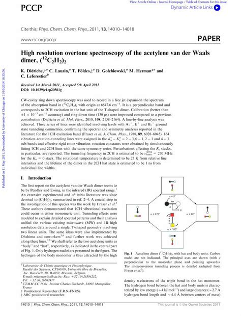 Pdf High Resolution Overtone Spectroscopy Of The Acetylene Van Der