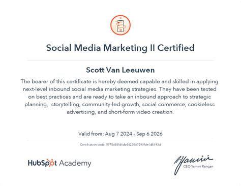 Scott Van Leeuwen On Linkedin Hubspot Academy Social Media Marketing Certification Ii Certification