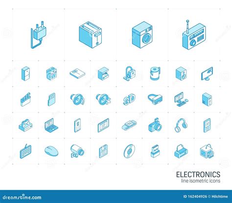 Electronics And Multimedia Isometric Line Icons 3d Vector Stock Vector