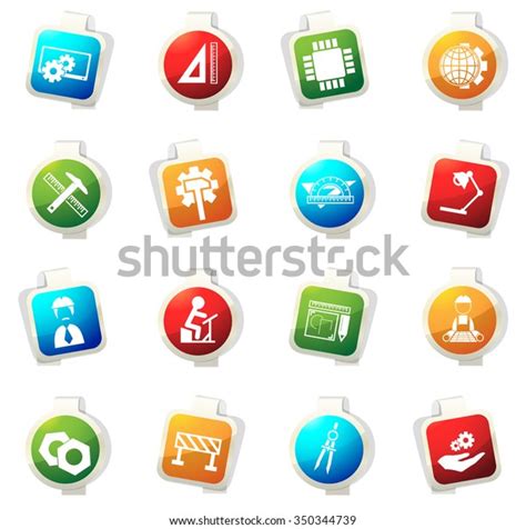 Engineering Stickers Label Icon Set Stock Vector Royalty Free Shutterstock