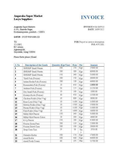Sripada Invoice Pdf Western Cuisine Regional And Ethnic Food