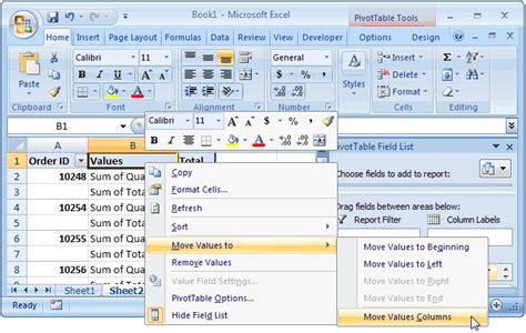 MS Excel 2007 Display The Fields In The Values Section In Multiple