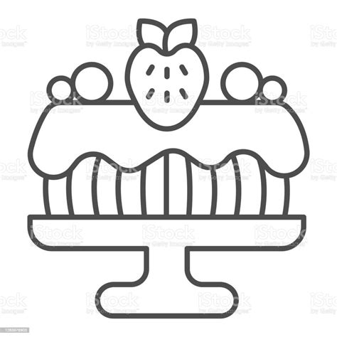 초콜릿과 딸기 얇은 라인 아이콘 생일 컵 케이크 개념 흰색 배경에 스폰지 케이크 기호 윤곽 스타일의 요리 아이콘에 생일 디저트와 유약 케이크 벡터 그래픽 0명에 대한 스톡