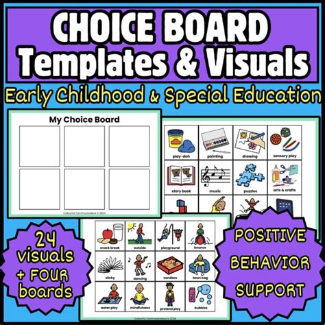 Choice Board Template Visual Schedule Autism Calm Down Corner