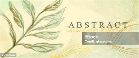 추상 수채화 배경입니다 황금색 라인 아트와 잎이 있는 벽지 디자인 벡터 일러스트 레이 션에 대 한 Prints Cover Background Wall Art And