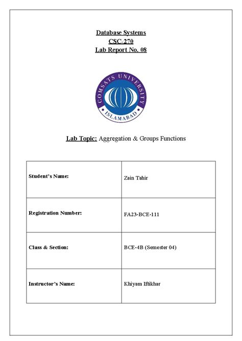 Ds 04 Lab Report 08 Aggregation Functions In Database Systems Studocu