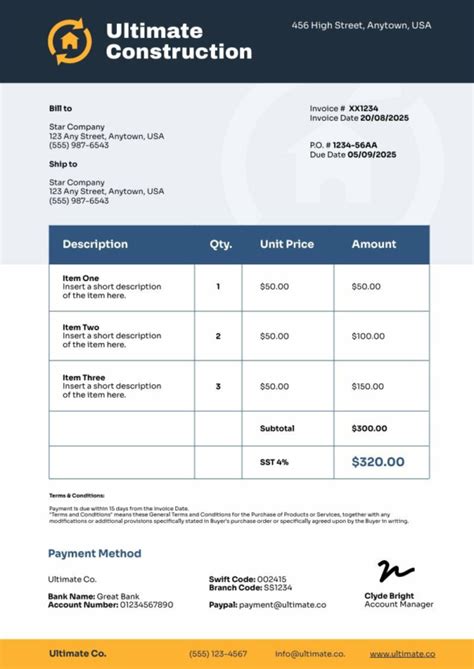 Construction Invoice Piktochart