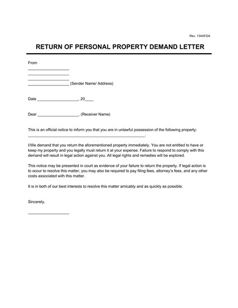 Personal Property Demand Letter Pdf And Word