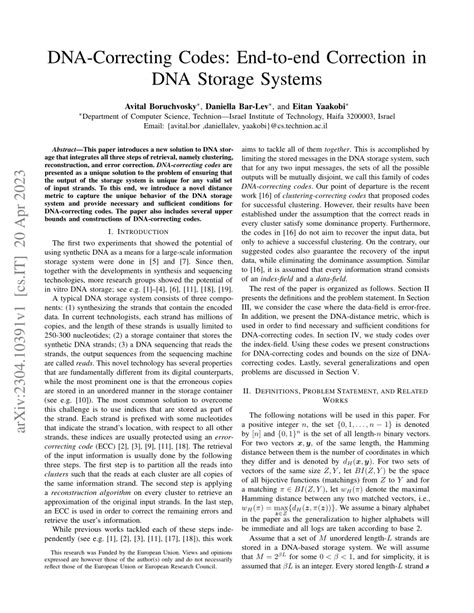 Pdf Dna Correcting Codes End To End Correction In Dna Storage Systems
