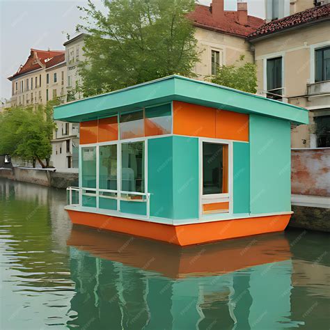Premium Photo A Small House Boat Is Floating On The Water In Front Of
