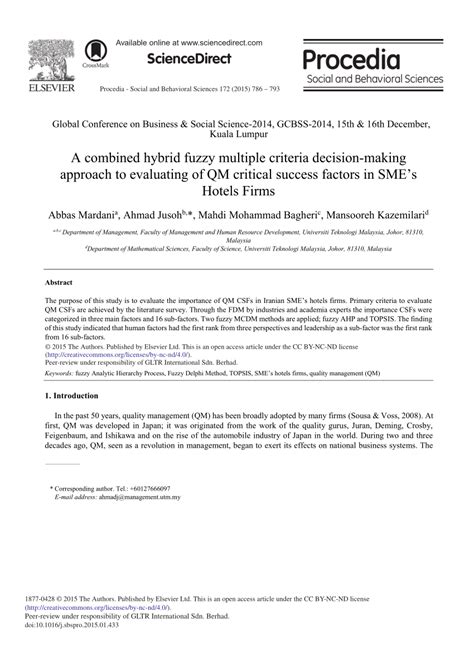 Pdf A Combined Hybrid Fuzzy Multiple Criteria Decision Making Approach To Evaluating Of Qm
