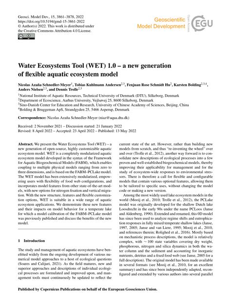 pdf water ecosystems tool wet 1 0 a new generation of flexible