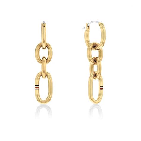 Tommy Hilfiger Ladies Contrast Linked Gold Plated Drop Earrings 2780786