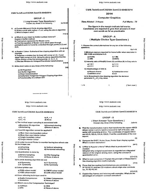 Btech Cse 6 Sem Computer Graphics 2014 Pdf