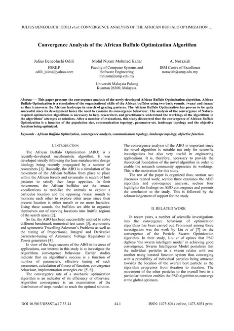 Pdf Convergence Analysis Of The African Buffalo Optimization Algorithm