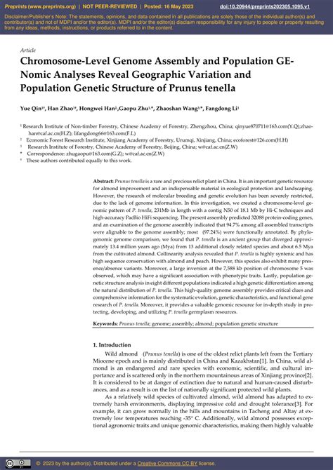 Pdf Chromosome Level Genome Assembly And Population Ge Nomic Analyses Reveal Geographic
