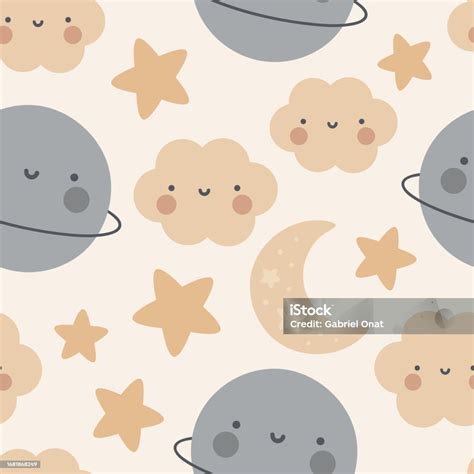 달 태양 구름 별 귀여운 원활한 패턴 만화 벡터 일러스트레이션 귀여운 카와이 만화 그려진 배경 격리된 배경 가정의 방에 대한 스톡 벡터 아트 및 기타 이미지 Istock