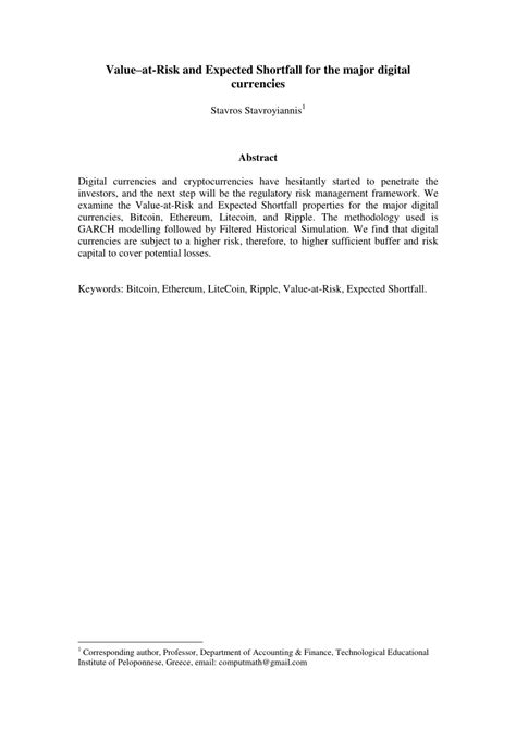 Pdf Value At Risk And Expected Shortfall For The Major Digital Currencies