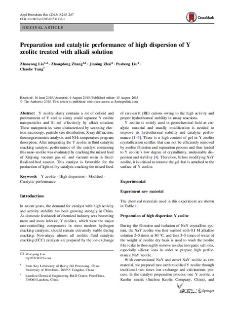 Pdf Preparation And Catalytic Performance Of High Dispersion Of Y Zeolite Treated With Alkali