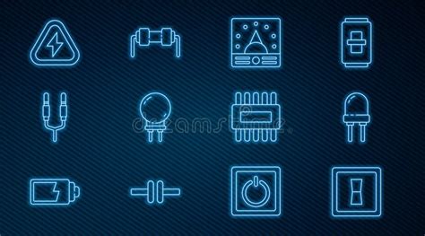 Set Line Electric Light Switch Light Emitting Diode Ampere Meter Multimeter Voltmeter Audio