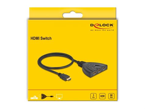 Switch Hdmi Cu 3 Porturi 8k60hz 4k144hz Cablu Integrat 60cm Delock 18649