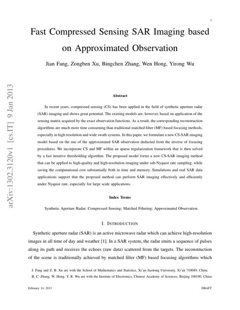 Pdf Fast Compressed Sensing Sar Imaging Based On Approximated Observation