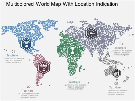 Multicolored World Map With Location Indication Flat Powerpoint Design Powerpoint Presentation