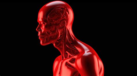 Human Head Red And Body Model Is Shown On A Black Background