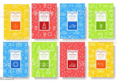 해안 경비대 얇은 라인 브로셔 카드 설정합니다 책 표지 포스터 잡지 전단지의 전통적인 서식 파일을 지키고 배너 장치 개요 초대