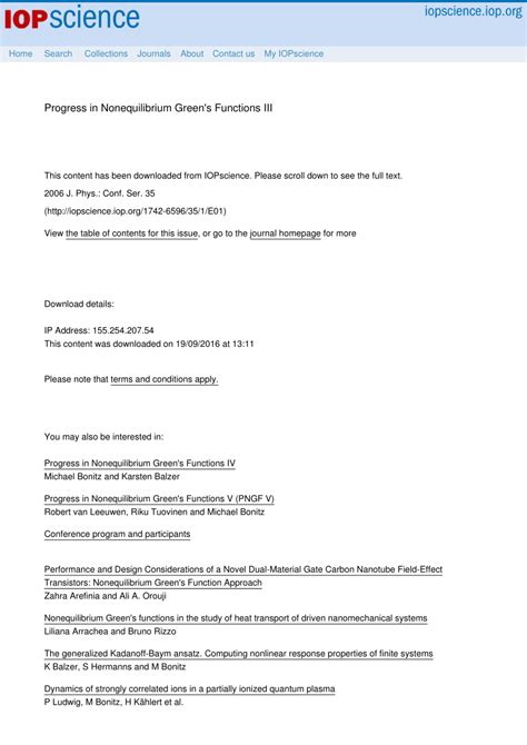 Pdf Progress In Nonequilibrium Greens Functions Iii