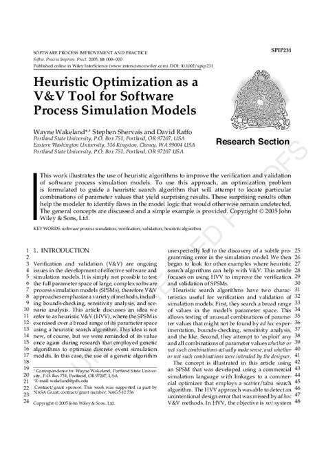 Pdf Heuristic Optimization As A Vandv Tool For Software Process