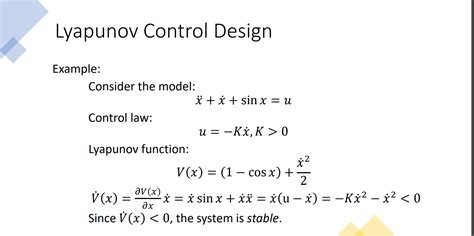 Solved Lyapunov Control Design Example Consider The Model