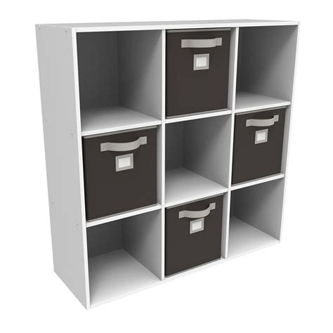 Closetmaid 36 In X 36 In White Stackable 9 Cube Organizer With 4 Brown Bins 33026 The Home Depot