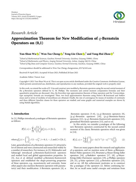 Pdf Approximation Theorem For New Modification Of Bernstein Operators On 0 1